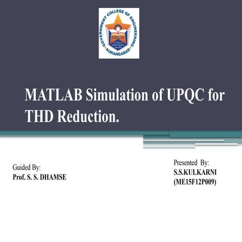 UPQC_Dissertation FOR ELECTRICAL ENGINEERING FACTS DEVICES | PPT