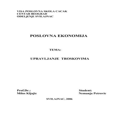 Upravljanje troskovima ekonomija | DOC