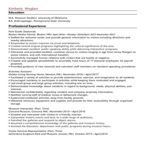 Short Form Resume