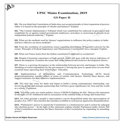 UPSC Mains Examination, 2019 GS Paper II | PDF