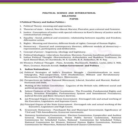 Political science syllabus of UPSC exams. | PDF