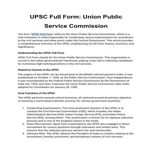 UPSC Full Form: Union Public Service Commission | PDF