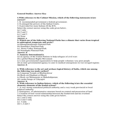 Upsc ias pre 2015 gs answer key | PDF