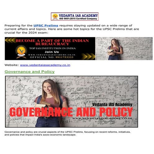 UPSC-Prelims Notes 2025 | Vedanta IAS Academy | PDF
