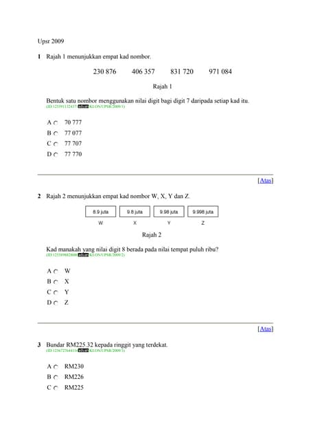 Upsr 2011 maths1 | PDF