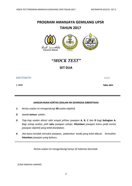Matematik Trial Kelantan K2 2016 | PDF