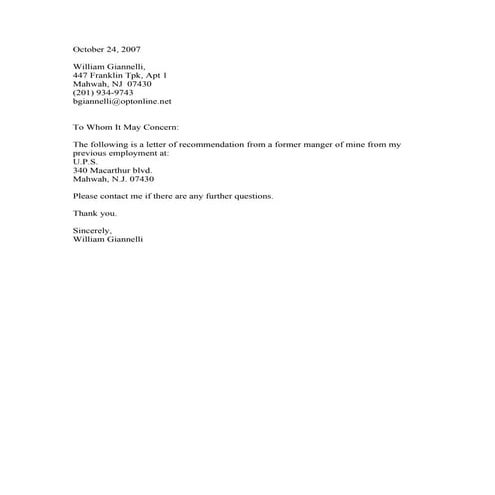 Ups Recommendation Letter | DOC