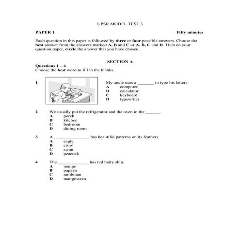 Upsr model test 3 | PDF