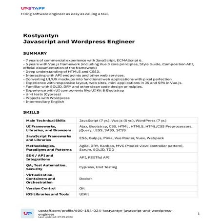 JavaScript, Vue.js, and WordPress Engineer for Hire | PDF