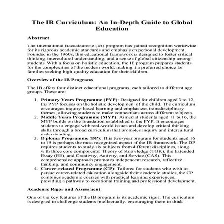 The IB Curriculum: An In-Depth Guide to Global Education | PDF