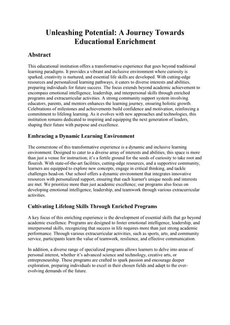 Unleashing Potential: A Journey Towards Educational Enrichment | PDF Unleashing Potential: A Journey Towards Educational Enrichment | PDF