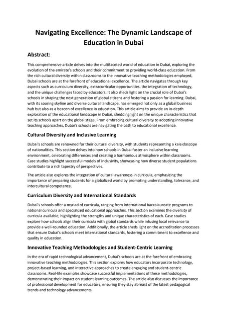 Navigating Educational Excellence: Insights from Schools in Dubai | PDF