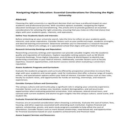 Navigating Higher Education: Essential Considerations for Choosing the ...