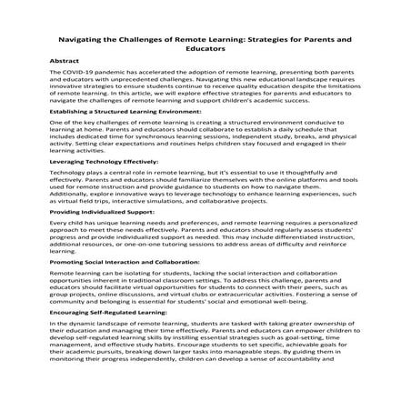 Navigating the Challenges of Remote Learning: Strategies for Parents ...