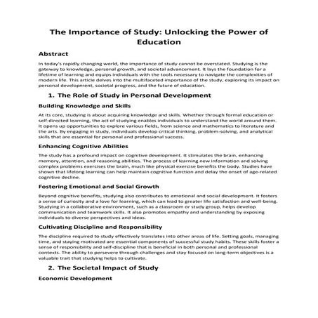 The Importance of Study: Unlocking the Power of Education | PDF