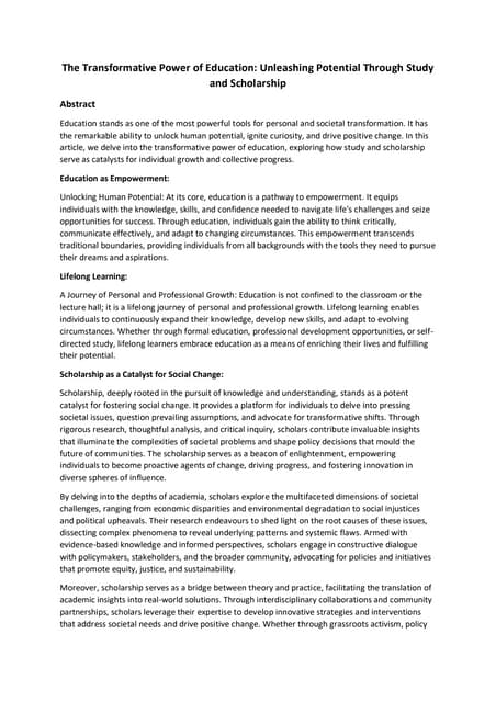 Unlocking Potential: The Transformative Power of Education | PDF