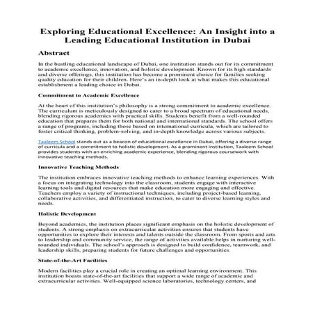 Exploring Educational Excellence: An Insight into a Leading Educational ...