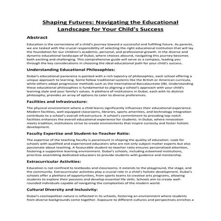 Shaping Futures: Navigating the Educational Landscape for Your Child's ...
