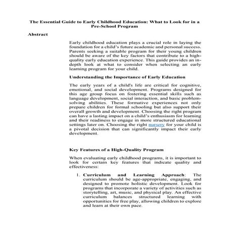 The Essential Guide to Early Childhood Education: What to Look for in a ...