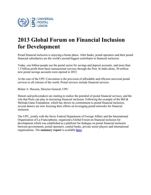 Tanzania financial inclusion through post office outreach | PPT