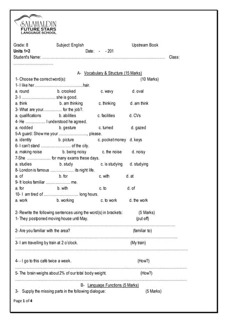 Upstream B2 Worksheet Units 1+2+3 | DOCX | Poetry | Books and Literature