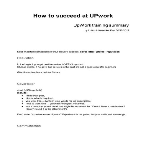 How to succeed at UPwork | DOCX
