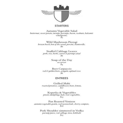 Urban Standard - 2010 dinner menu | PDF | Free Download