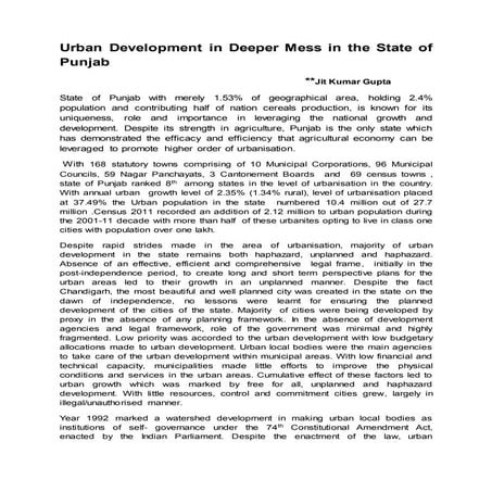 Urban development in deeper mess in the state of punjab | DOCX