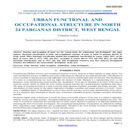 URBAN FUNCTIONAL AND OCCUPATIONAL STRUCTURE IN NORTH 24 PARGANAS ...