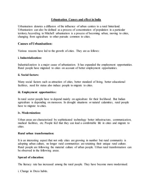 urbanization: The Indian Society and Its Social Effects | PDF