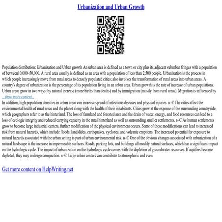 Urbanization And Urban Growth | PDF