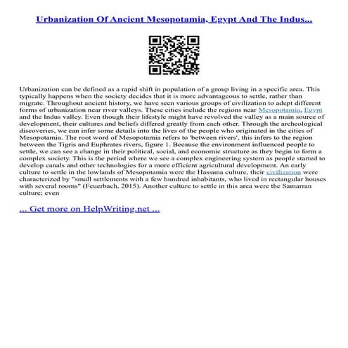 Urbanization Of Ancient Mesopotamia, Egypt And The Indus... | PDF