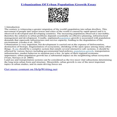 Urbanization Of Urban Population Growth Essay | PDF | Environment | Science