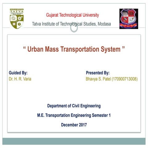 Urban mass transportation system | PPTX