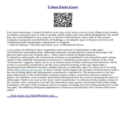 Urban Parks Essay | PDF