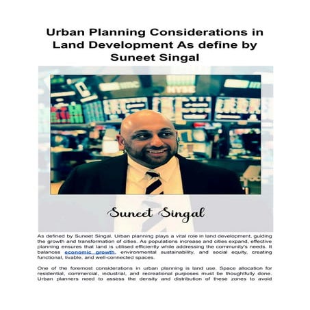 Urban Planning Considerations in Land Development As define by Suneet ...