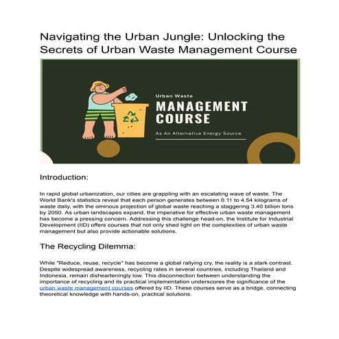 Urban Waste Management Course With Government Certification | PDF