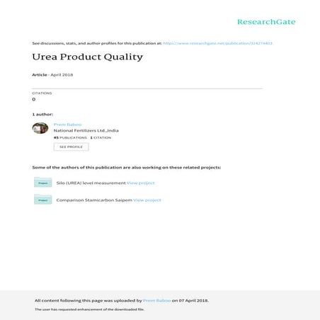 Urea product quality | PDF