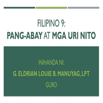 Filipino 9 - Ikatlong Markahan - Mga Uri ng Pang-abay | PPTX