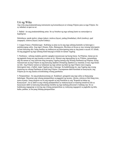 Fil1 aralin 1-katuturan at katangian ng wika | PDF