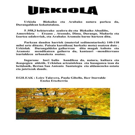 Urkiolako Parke Naturala. Leire, Paula, Iker eta Eneko | PDF