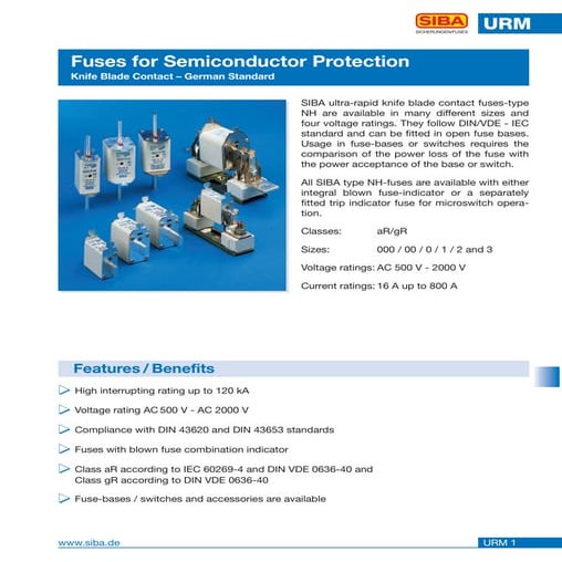 SIBA - URM Knife Blade Contact Fuses, German Standard Semiconductor ...