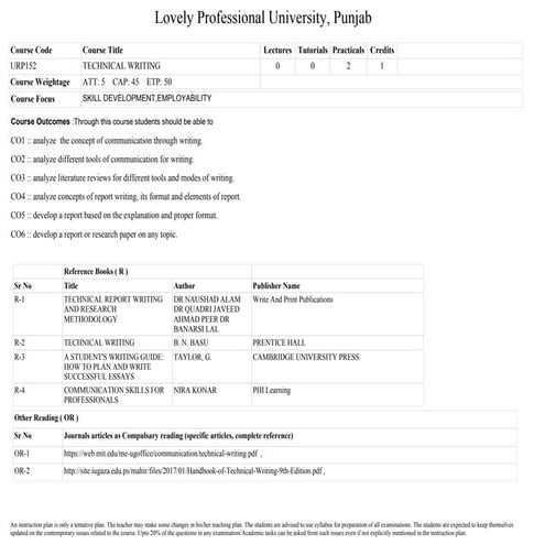 Comprehensive Technical Writing Course for Urban Planning Students | PDF