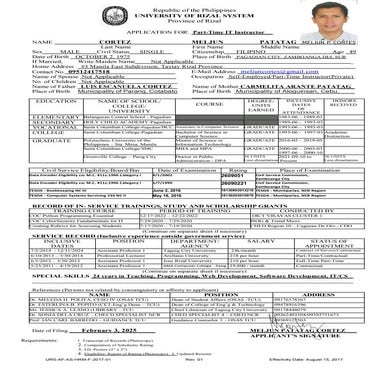 URS CORTES MELJUN 2025 Application Form RESUME and CREDENTIALS 60 pages ...