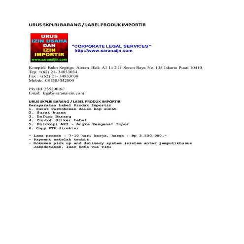 URUS SKPLBI BARANG / LABEL PRODUK IMPORTIR | DOCX