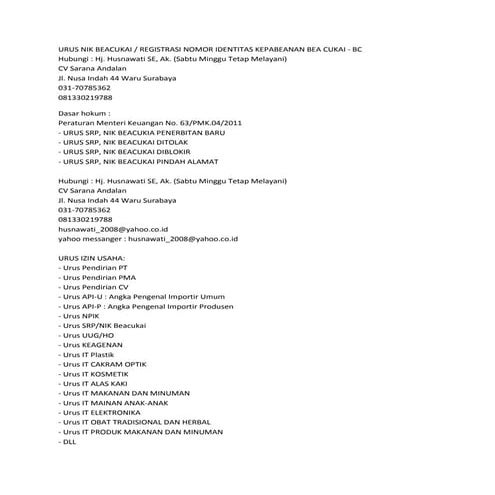 Urus nik beacukai | DOCX