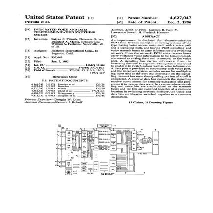 Us4627047 integrated voice and data telecommunication switching system ...