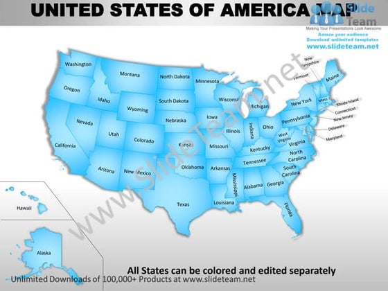 Editable united states power point map with capital and flag templates ...