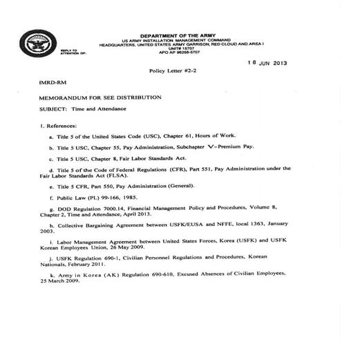 USAG Red Cloud Command Policy 2-02 Time and Attendance | PDF