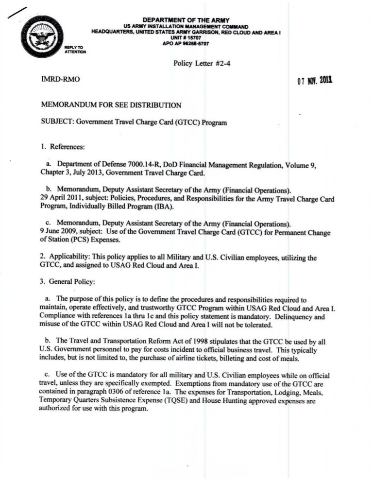 USAG Red Cloud Command Policy 2-04 Government Travel Charge Card Prog…